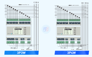 Differences in wiring methods between 3P3W and 3P4W in electric meters ...